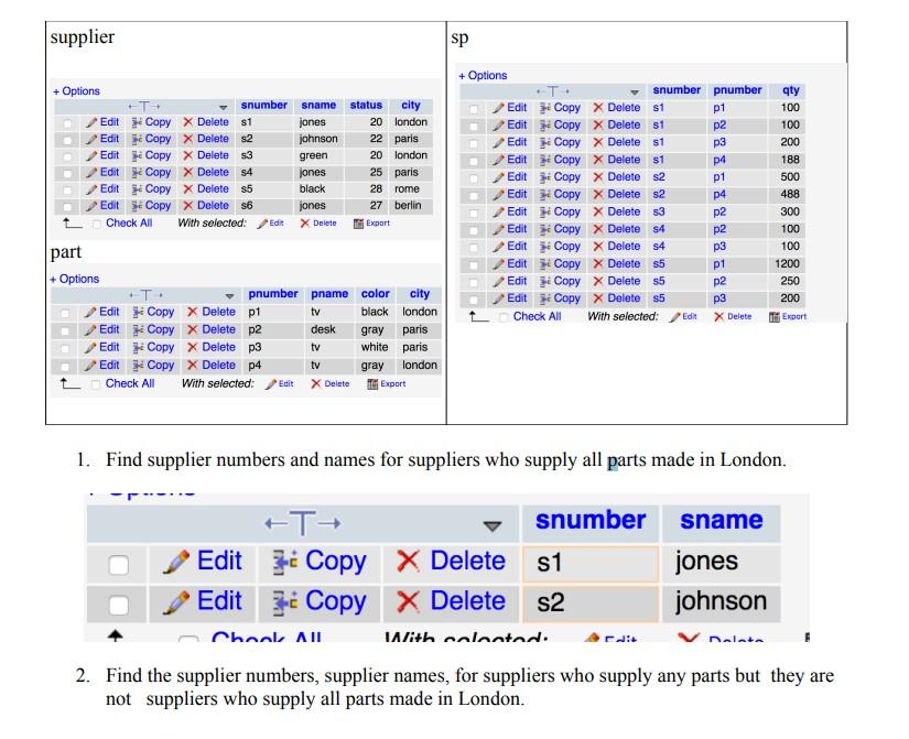 1. Find supplier numbers and names for suppliers who | Chegg.com
