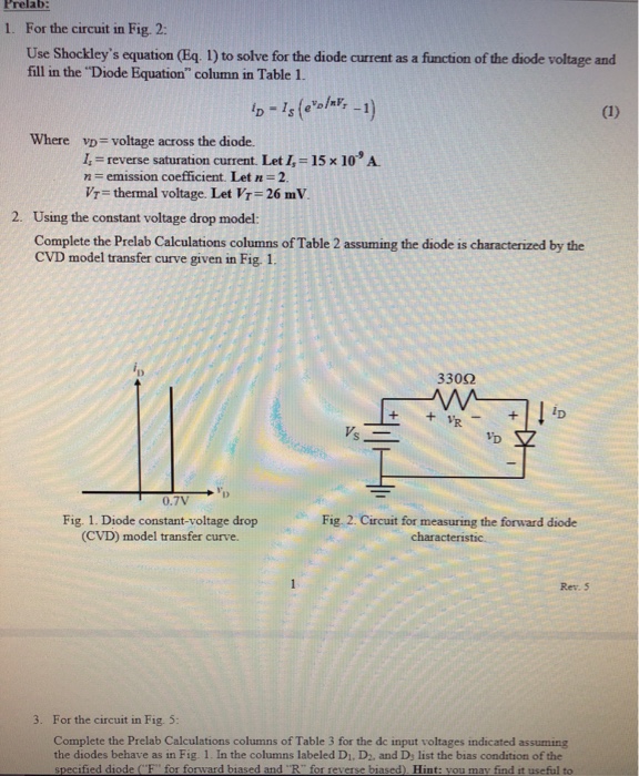 Solved Prelab: 1. For the circuit in Fig. 2: Use Shockley's | Chegg.com