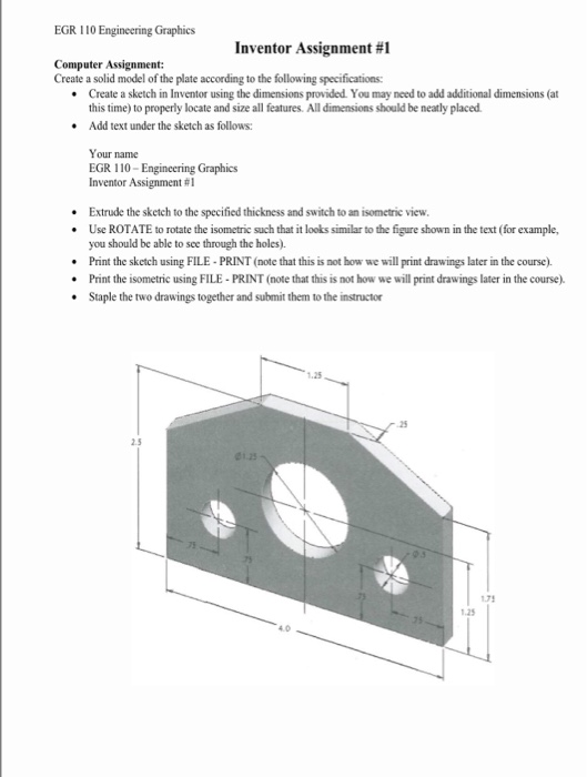 Solved EGR 110 Engineering Graphics Inventor Assignment #1 | Chegg.com