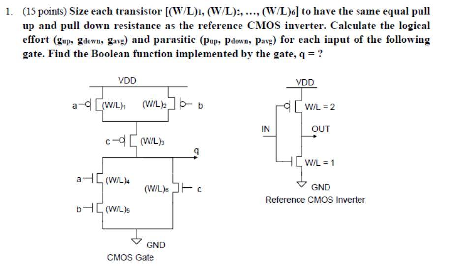 Solved 1. (15 points) Size each transistor ((W/L), (W/L)2, | Chegg.com