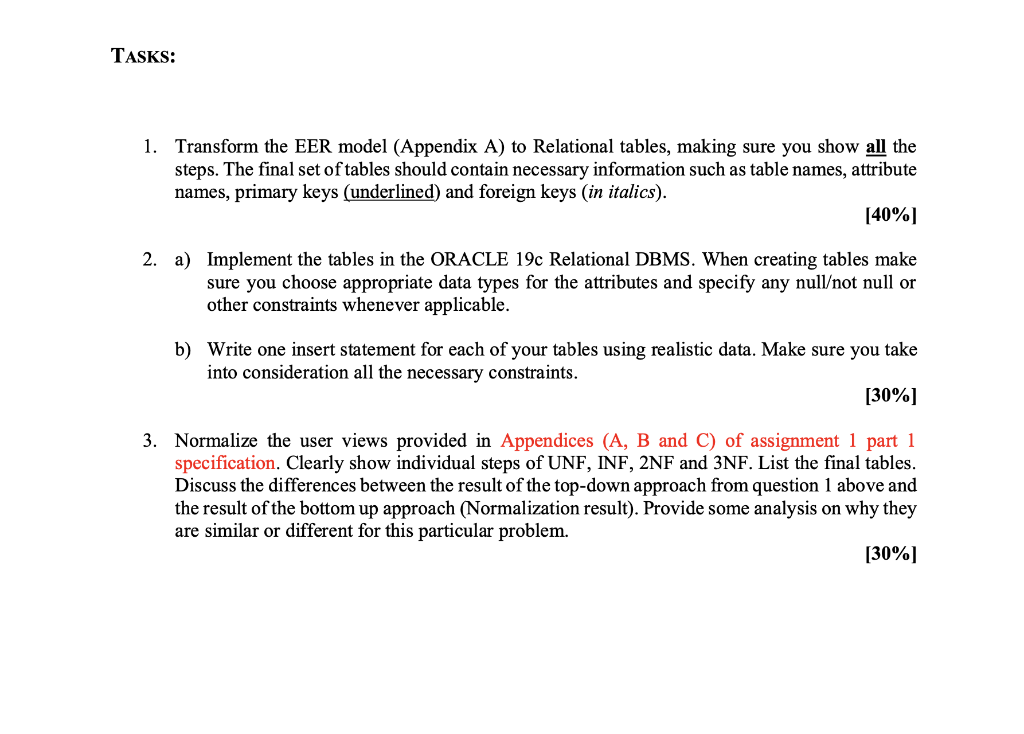 Solved 1. Transform the EER model (Appendix A) to Relational | Chegg.com