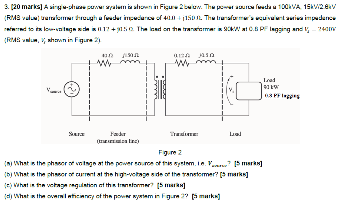 Solved 3. [20 marks] A single-phase power system is shown in | Chegg.com