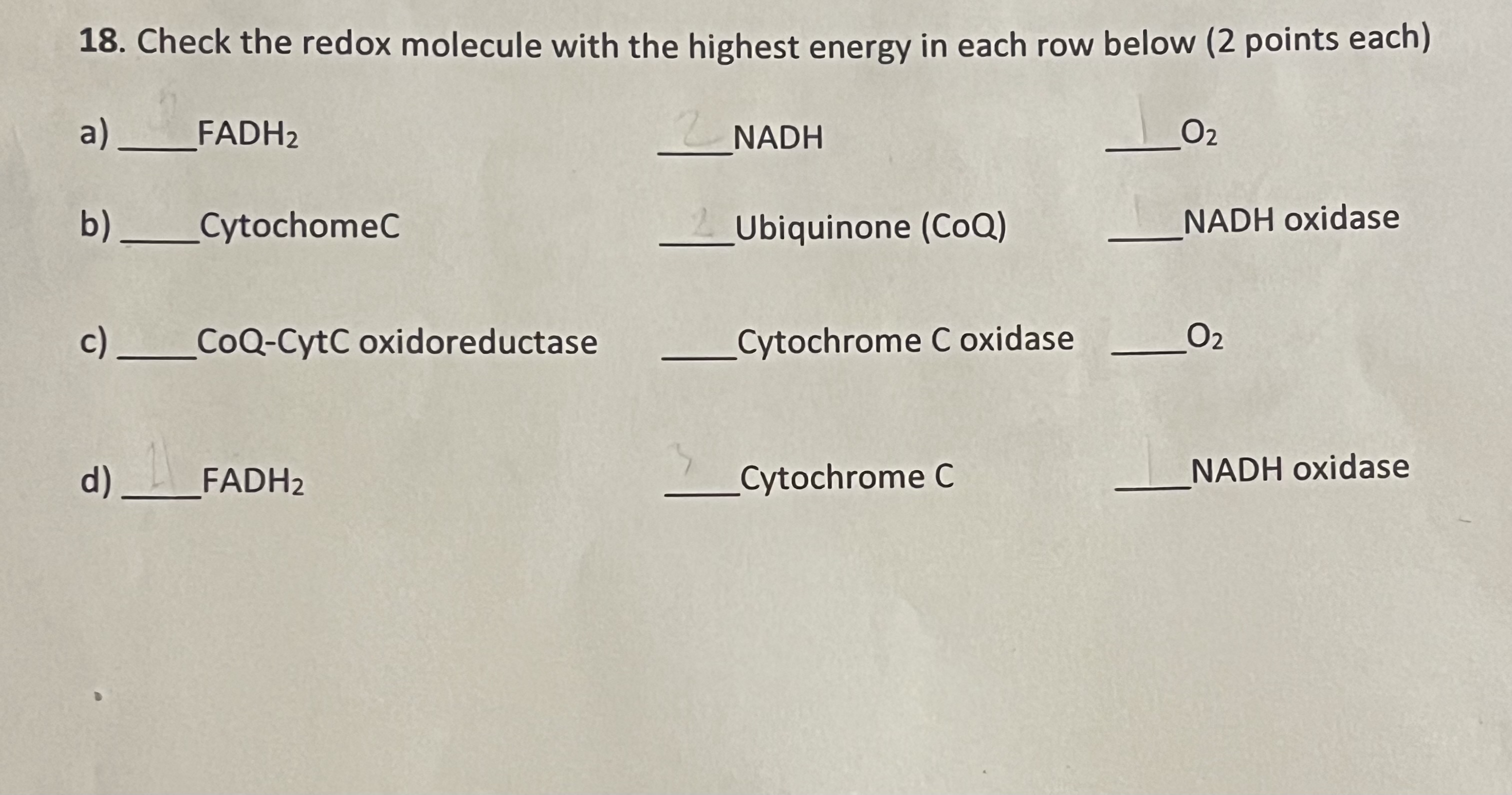 Solved 18. Check the redox molecule with the highest energy | Chegg.com