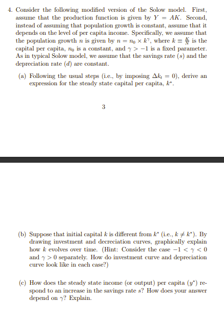 Solved Consider the following modified version of the Solow | Chegg.com