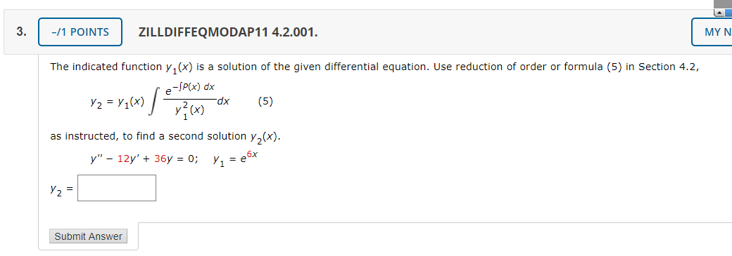 Solved The Indicated Function Y1 X Is A Solution Of The