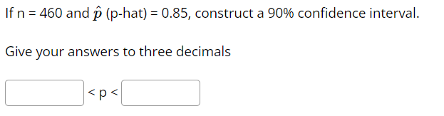 Solved If n=460 and p^ (p-hat) =0.85, construct a 90% | Chegg.com