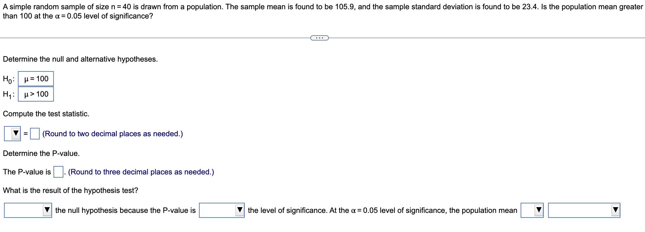 Solved A simple random sample of size n=40 is drawn from a | Chegg.com