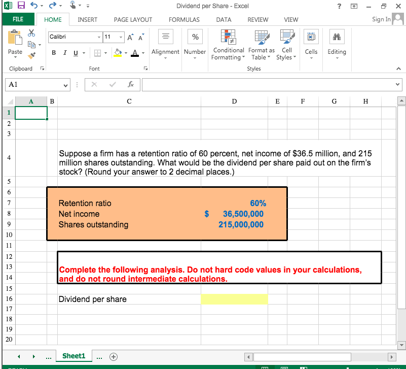 Solved ? Dividend per Share - Excel FORMULAS DATA REVIEW - | Chegg.com
