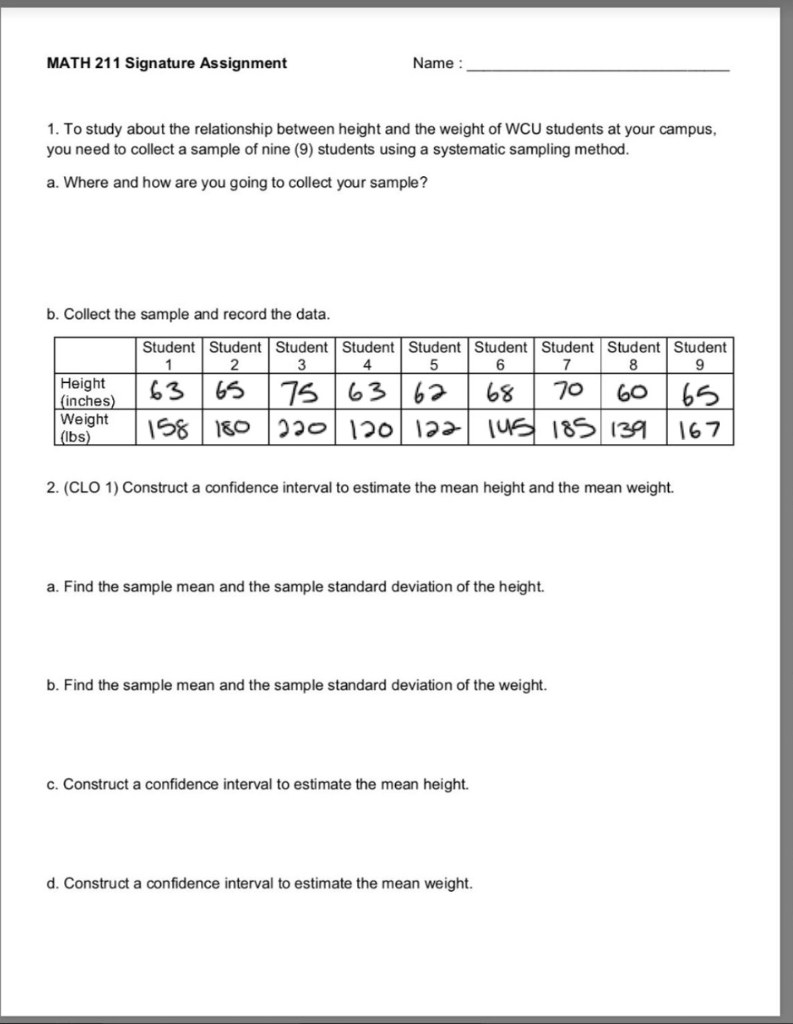 Solved MATH 211 Signature Assignment Name 1. To study about | Chegg.com