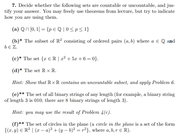 Solved 7. Decide whether the following sets are countable or | Chegg.com