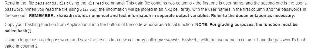 Solved Read in the file passwords.xlsx using the xlsread | Chegg.com