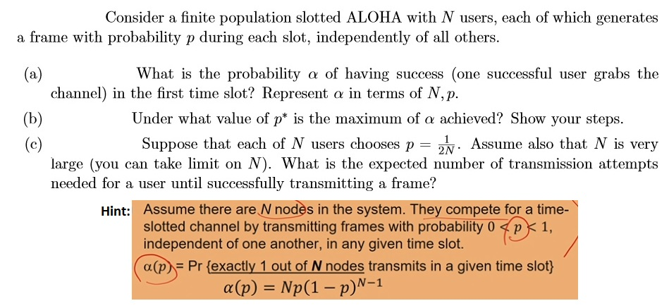Solved Consider a finite population slotted ALOHA with N | Chegg.com