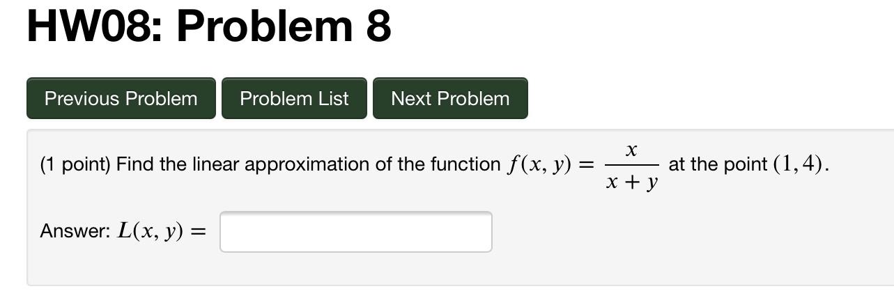 Solved HW08: Problem 8 Previous Problem Problem List Next | Chegg.com Solved HW08: Problem 8 Previous Problem Problem List Next | Chegg.com