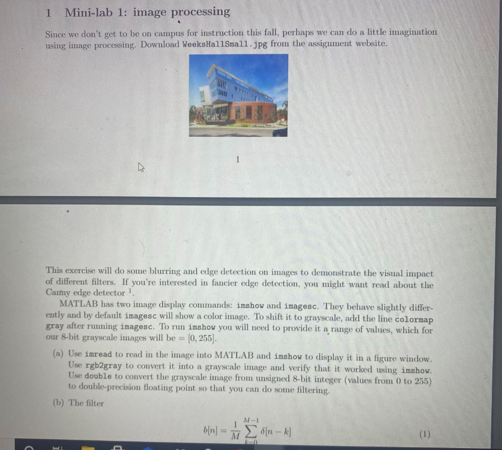 Solved 1 Mini-lab 1: image processing Since we don't get to | Chegg.com