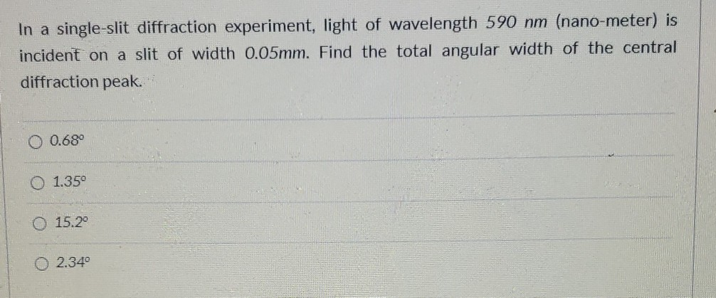 Solved In a single-slit diffraction experiment, light of | Chegg.com