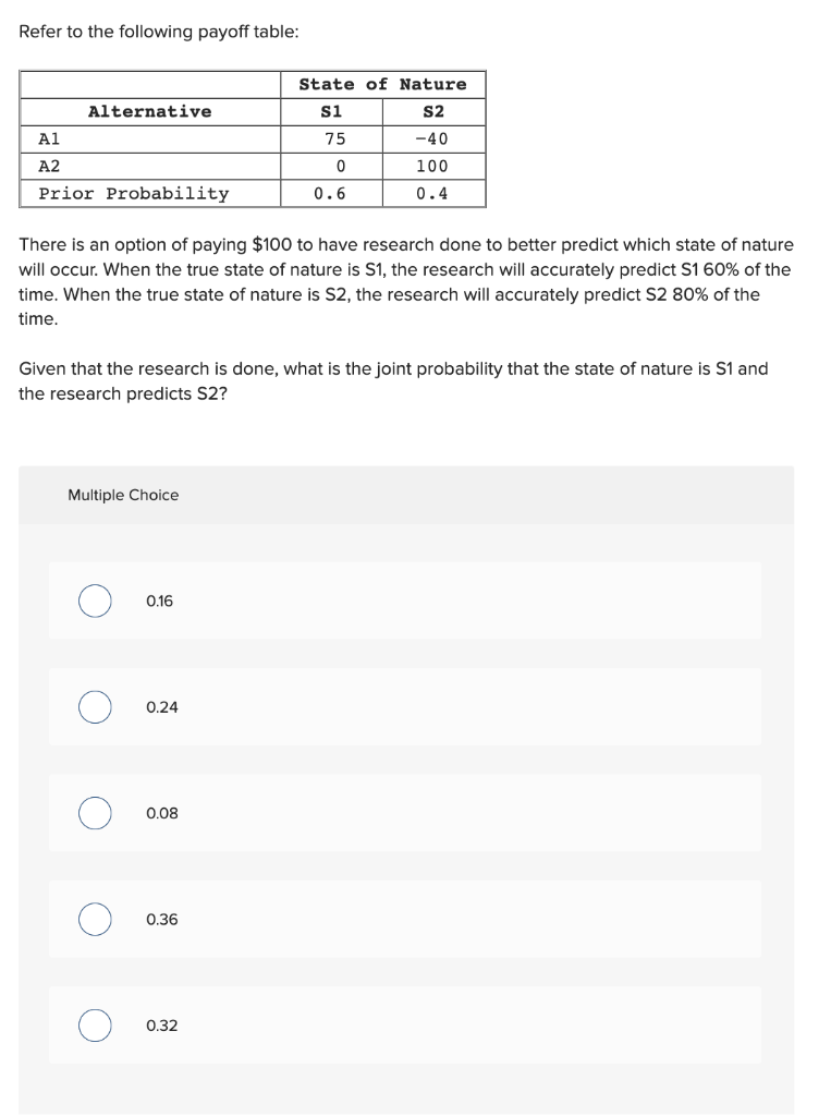 Solved Refer to the following payoff table: There is an | Chegg.com Solved Refer to the following payoff table: There is an | Chegg.com