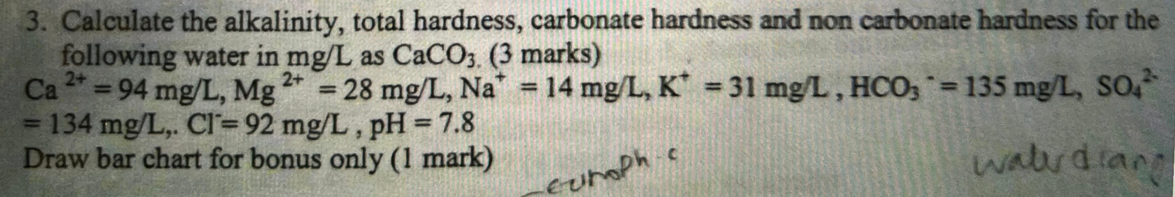 Solved 3. Calculate the alkalinity, total hardness, | Chegg.com