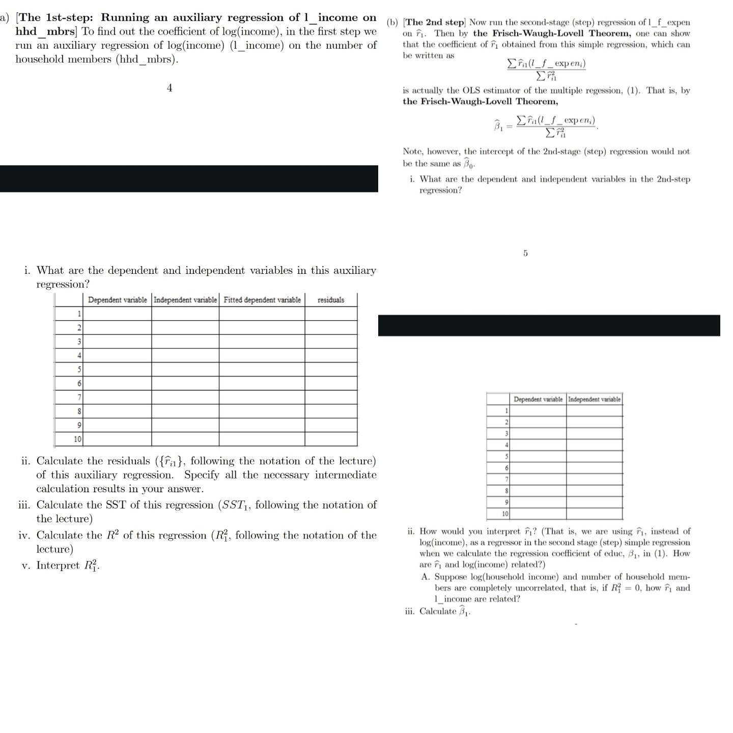 a) [The 1st-step: Running an auxiliary regression of | Chegg.com