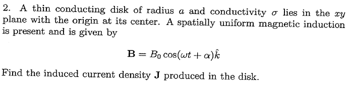 Solved A thin conducting disk of radius a and conductivity ơ | Chegg.com