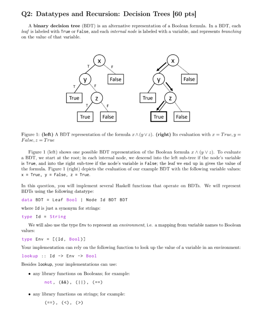 Solved Q2: Datatypes and Recursion: Decision Trees (60 pts] | Chegg.com