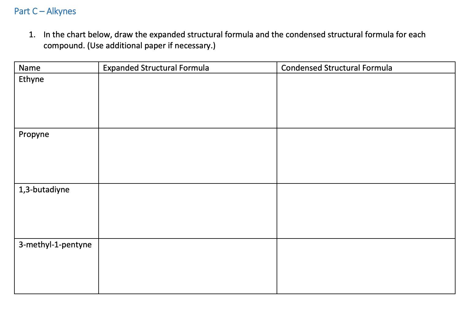 Solved 1. In the chart below, draw the expanded structural | Chegg.com