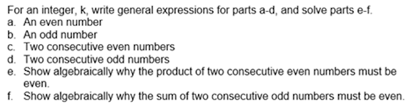 Solved For an integer, k, write general expressions for | Chegg.com