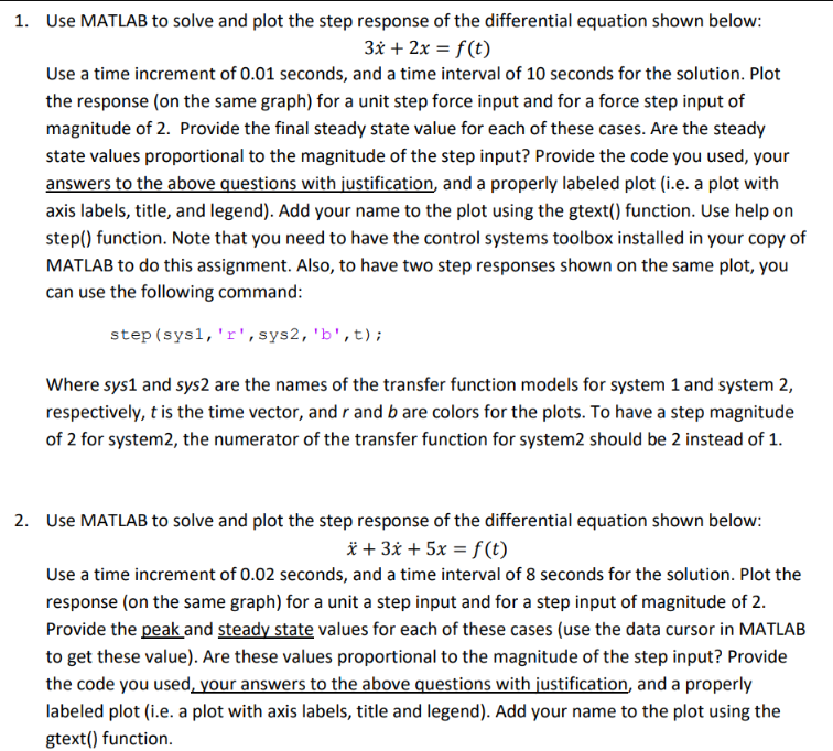 Electrical engineering Use MATLAB to solve and plot | Chegg.com