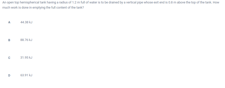 Solved An open top hemispherical tank having a radius of 1.2 | Chegg.com