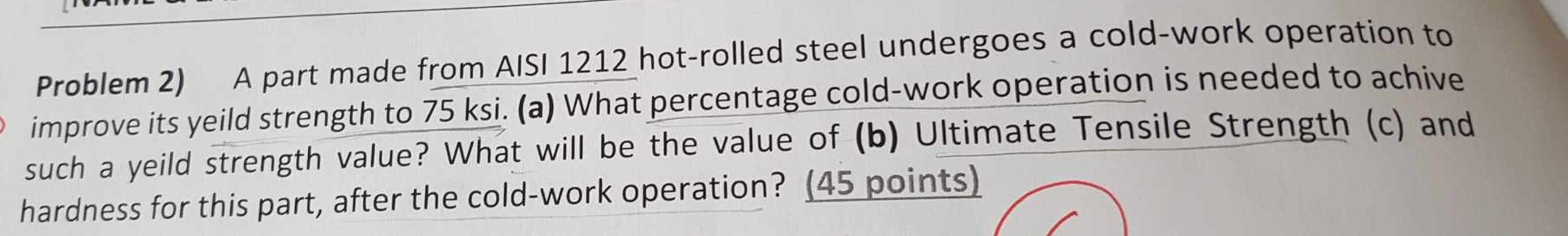 Solved Problem 2) ﻿A part made from AISI 1212 ﻿hot-rolled | Chegg.com
