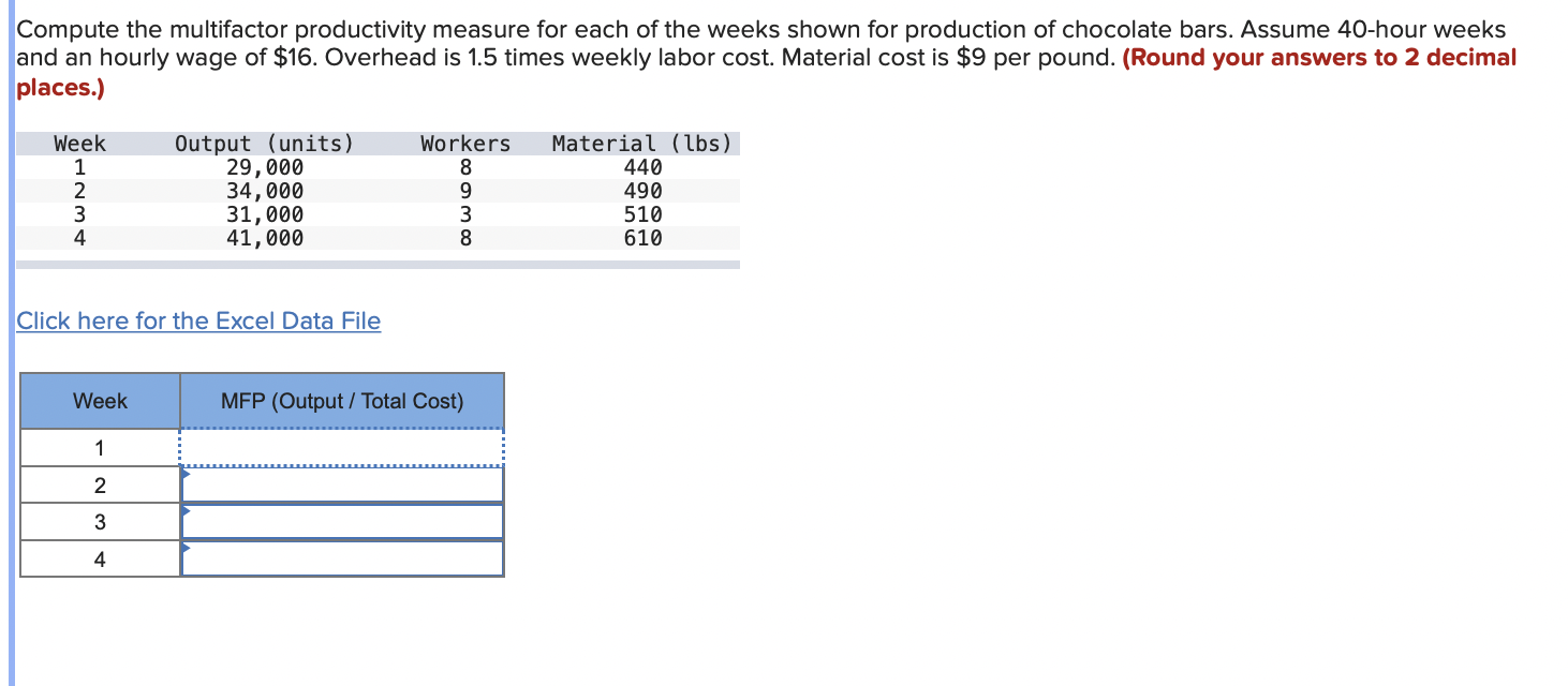Solved Compute the multifactor productivity measure for each | Chegg.com