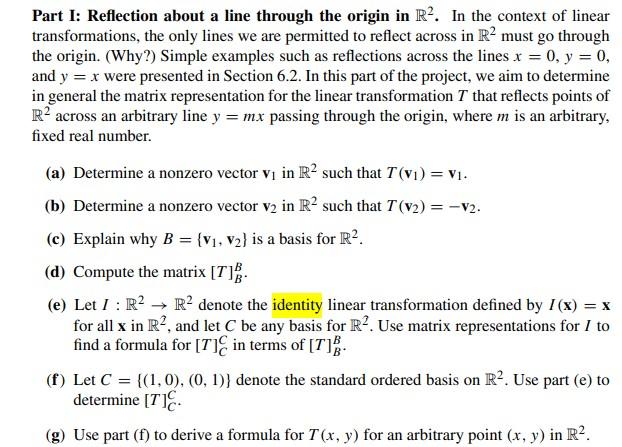 Solved = Part I: Reflection about a line through the origin | Chegg.com