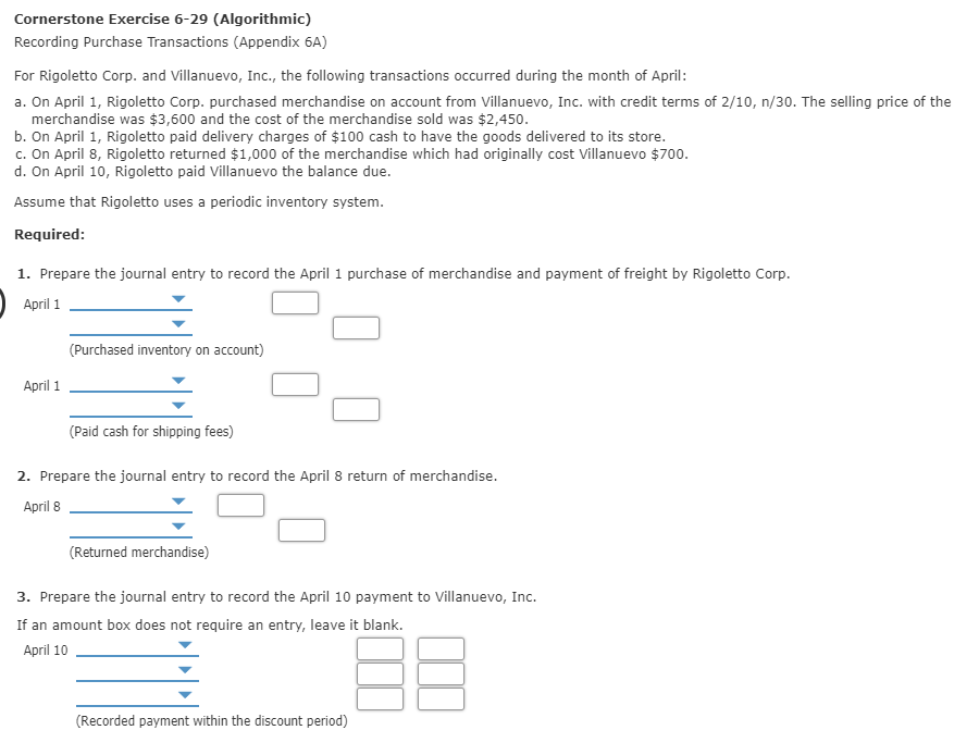 Solved Cornerstone Exercise 6-29 (Algorithmic) Recording | Chegg.com