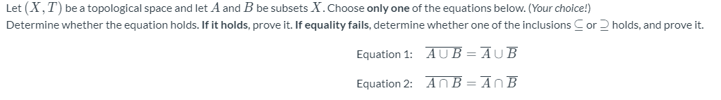 Solved Let (X,T) be a topological space and let A and B be | Chegg.com