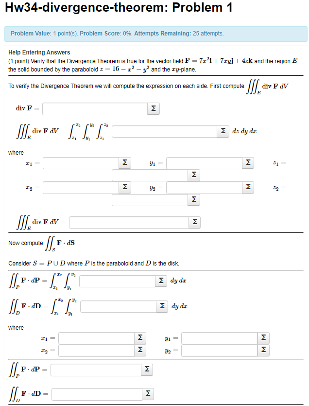 Solved Hw34-divergence-theorem: Problem 1 Problem Value: 1 | Chegg.com