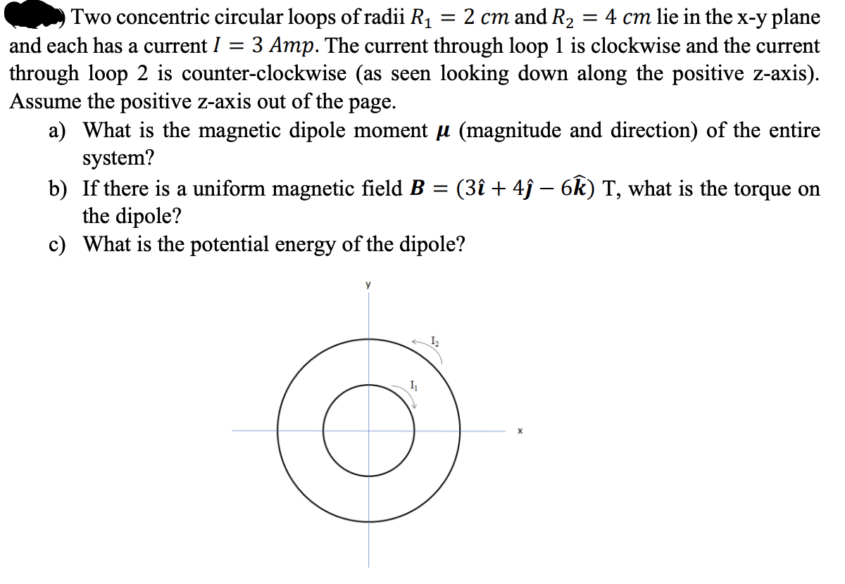 Solved = Two concentric circular loops of radii R1 = 2 cm | Chegg.com
