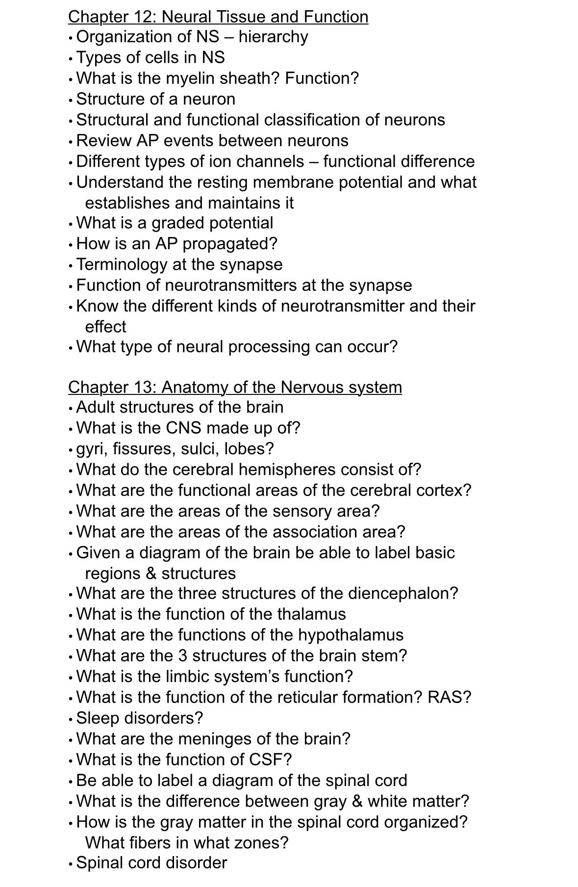 Solved Chapter 12: Neural Tissue and FunctionOrganization of | Chegg.com