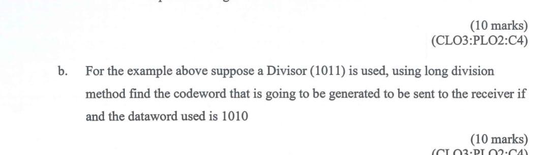 Solved b. For the example above suppose a Divisor (1011) is | Chegg.com