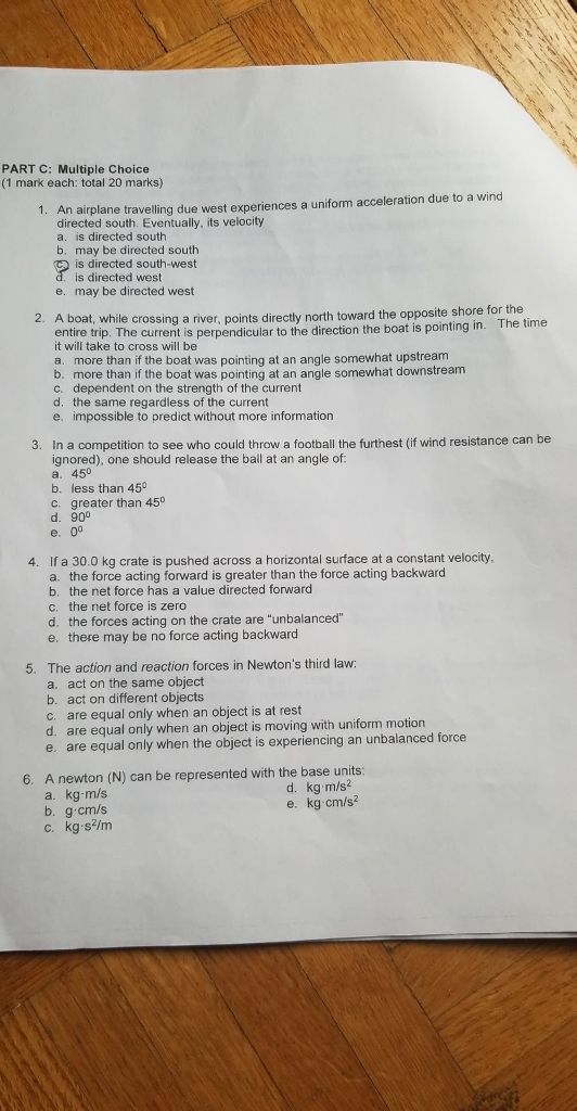 Solved PART C: Multiple Choice (1 mark each: total 20 marks) | Chegg.com