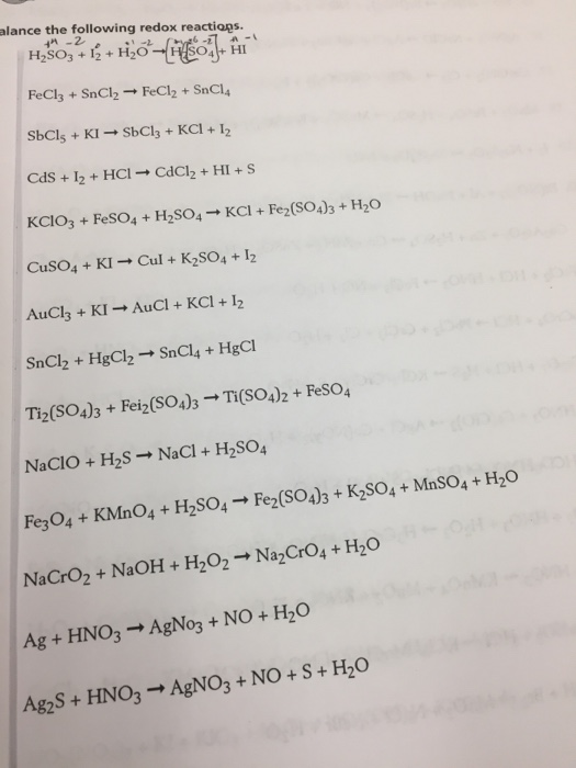 Solved alance the following redox reactions. 44 -2 H2SO3 | Chegg.com