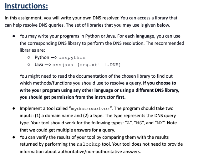 Solved this assignment, you will write your own DNS | Chegg.com