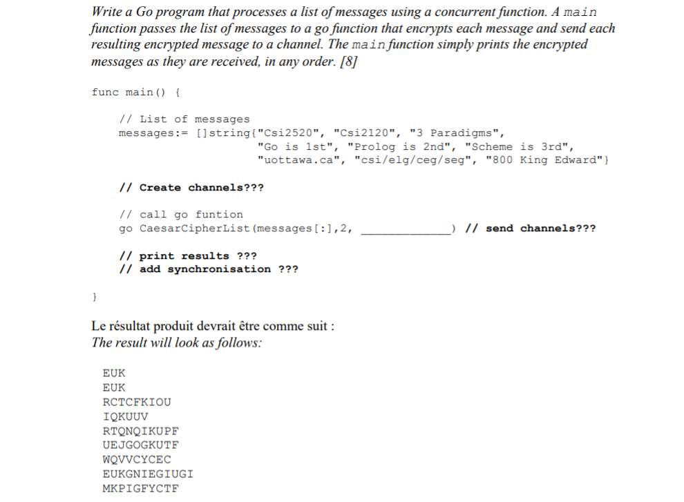 Solved Write a Go program that processes a list of messages | Chegg.com