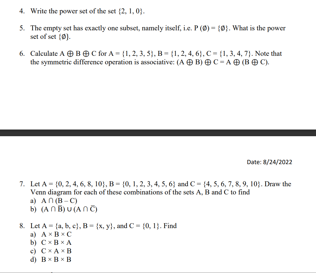 Solved 1. Use the definitions for the sets given below to | Chegg.com