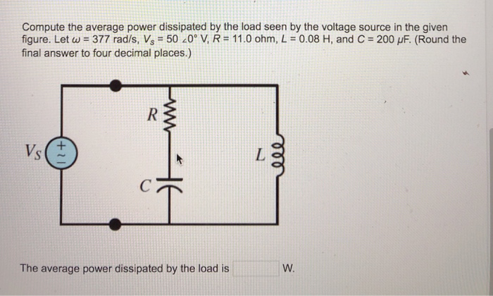 Solved Compute the average power dissipated by the load seen | Chegg.com