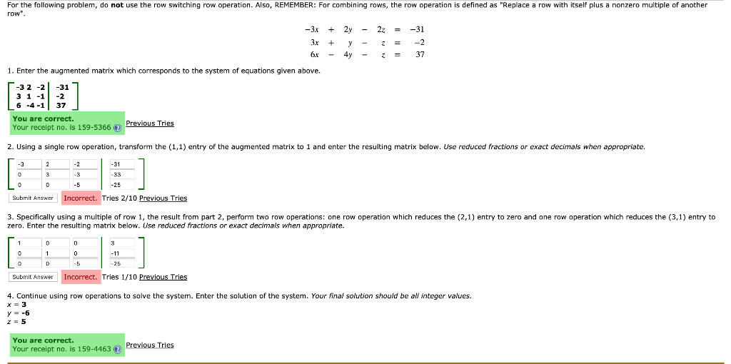 Solved For the following problem, do not use the row | Chegg.com