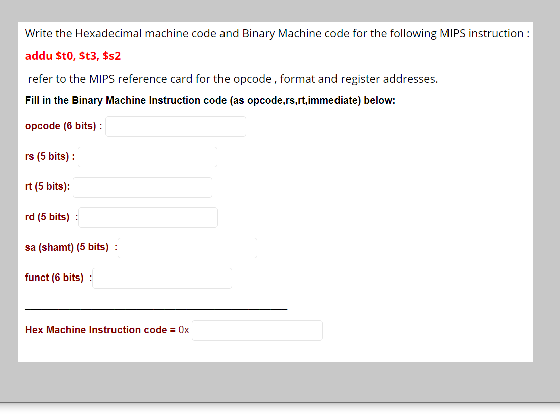 Solved Write the Hexadecimal machine code and Binary Machine | Chegg.com