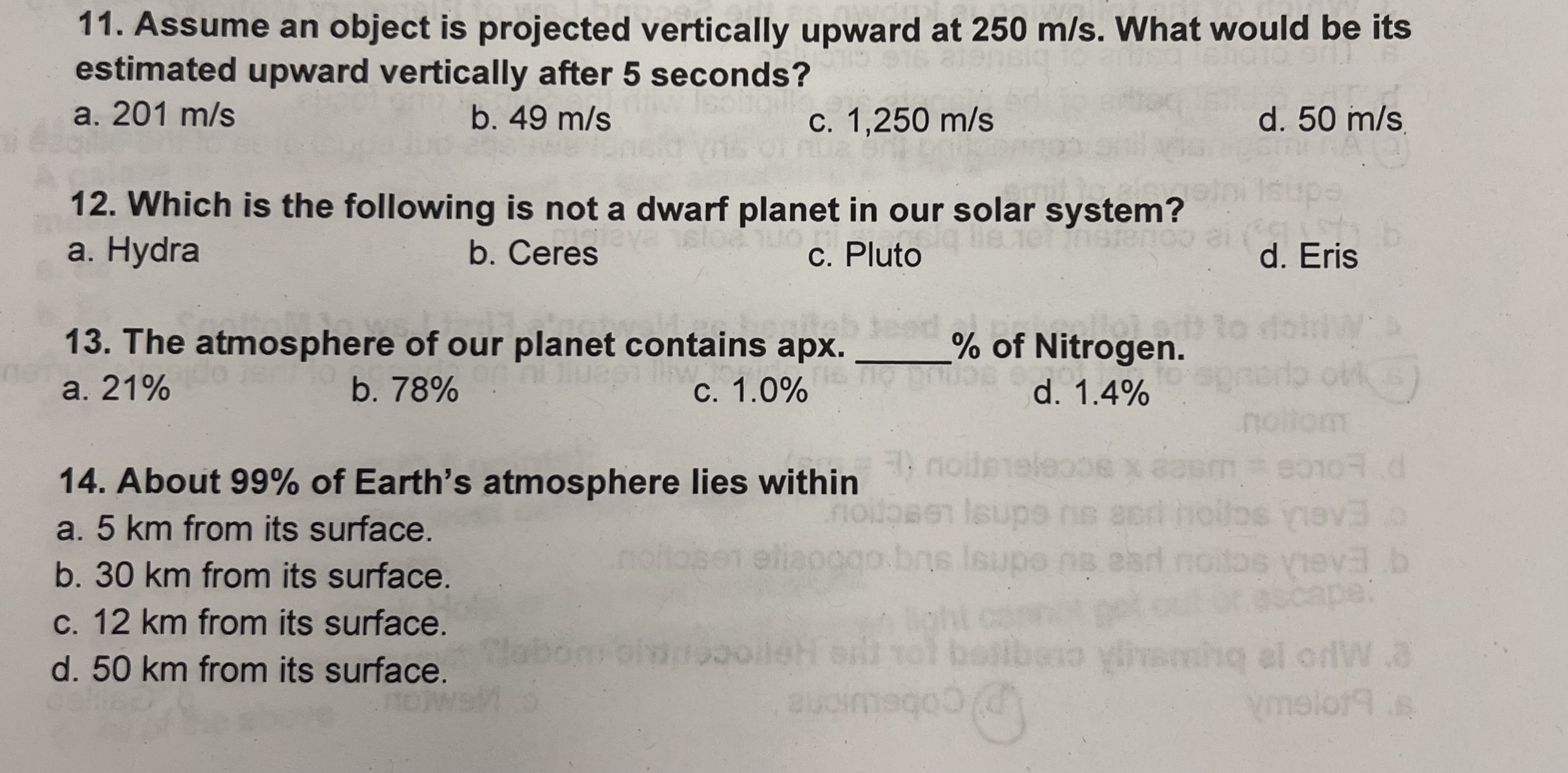 Solved 11. Assume an object is projected vertically upward | Chegg.com
