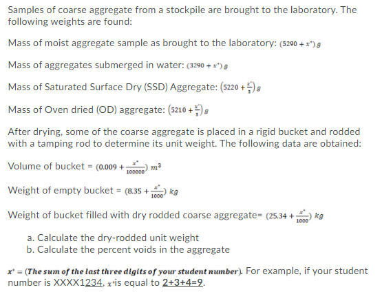Solved Samples of coarse aggregate from a stockpile are | Chegg.com