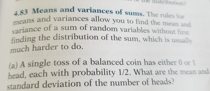 Solved the distribution of Means and variances of sums. The | Chegg.com
