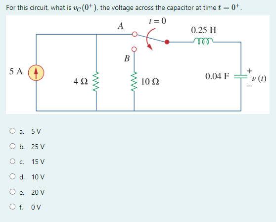 Solved For this circuit, what is vC(0+), the voltage across | Chegg.com