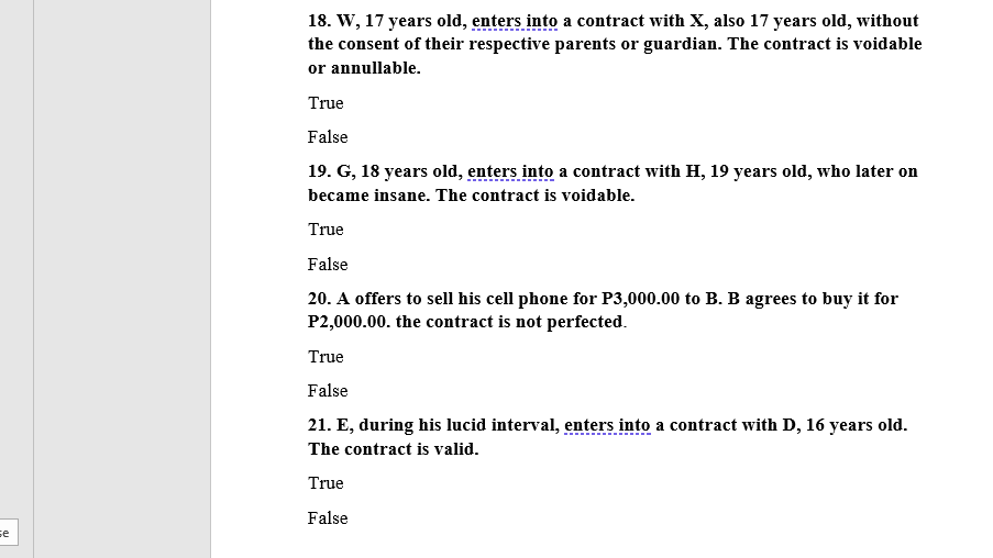 Solved 18. W, 17 years old, enters into a contract with X, | Chegg.com